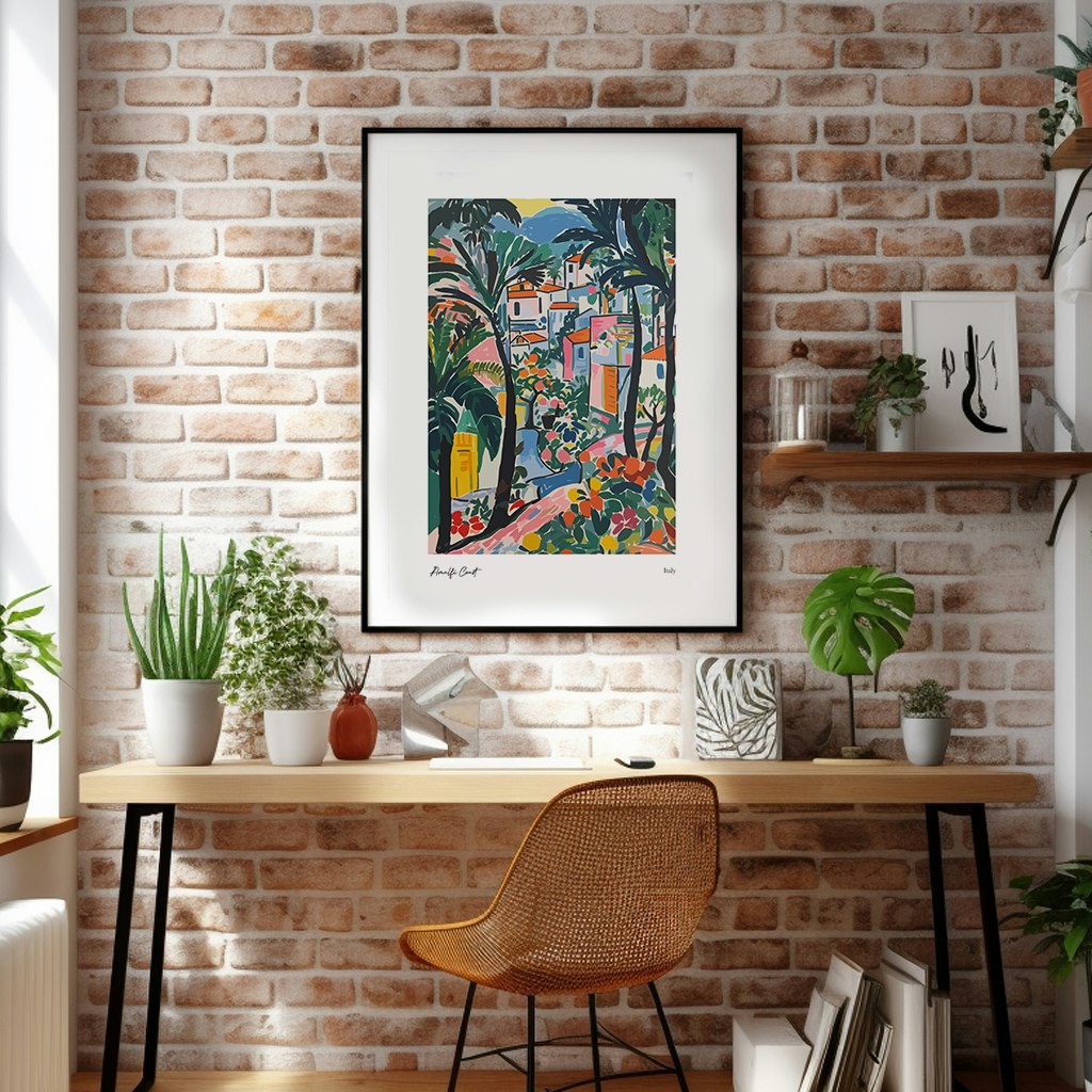 Amalfi Coast Matisse Style, Italy 3 Watercolour Travel Poster Art Print by Fusion Designs - Fy